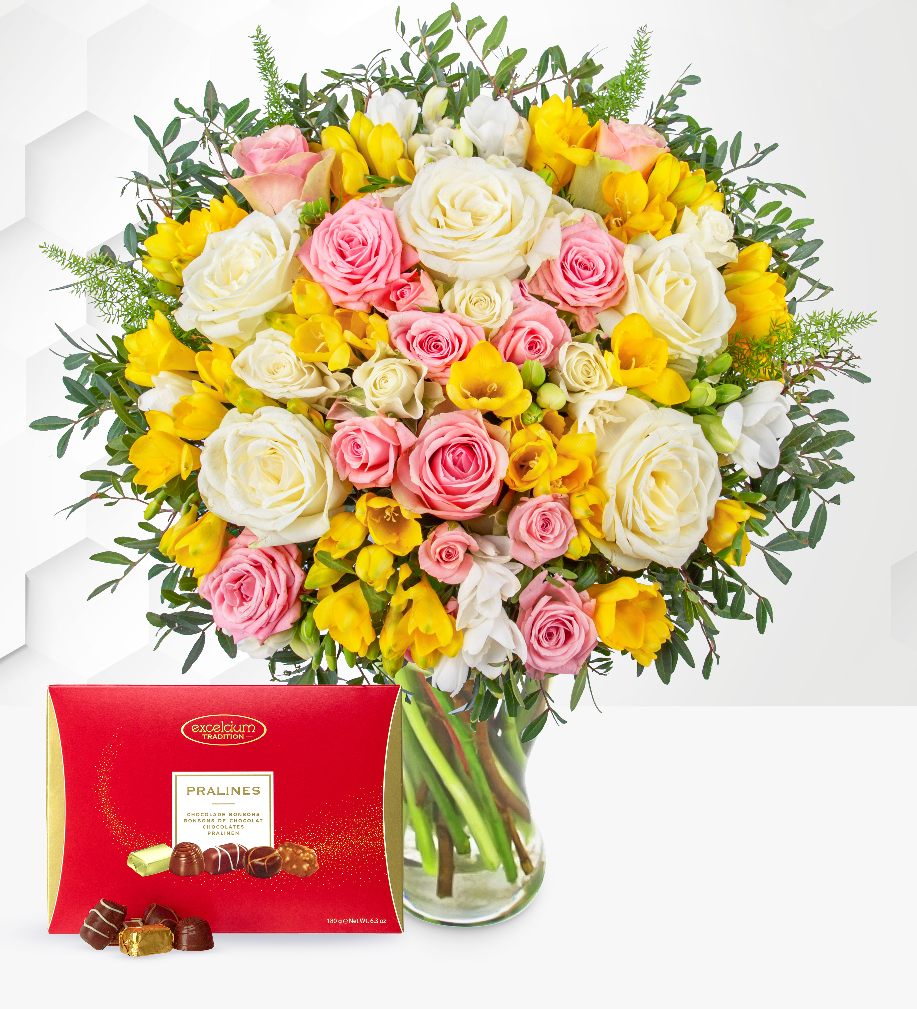Rose & Freesia With Chocolates | Flowers In Netherlands | Prestige Flowers