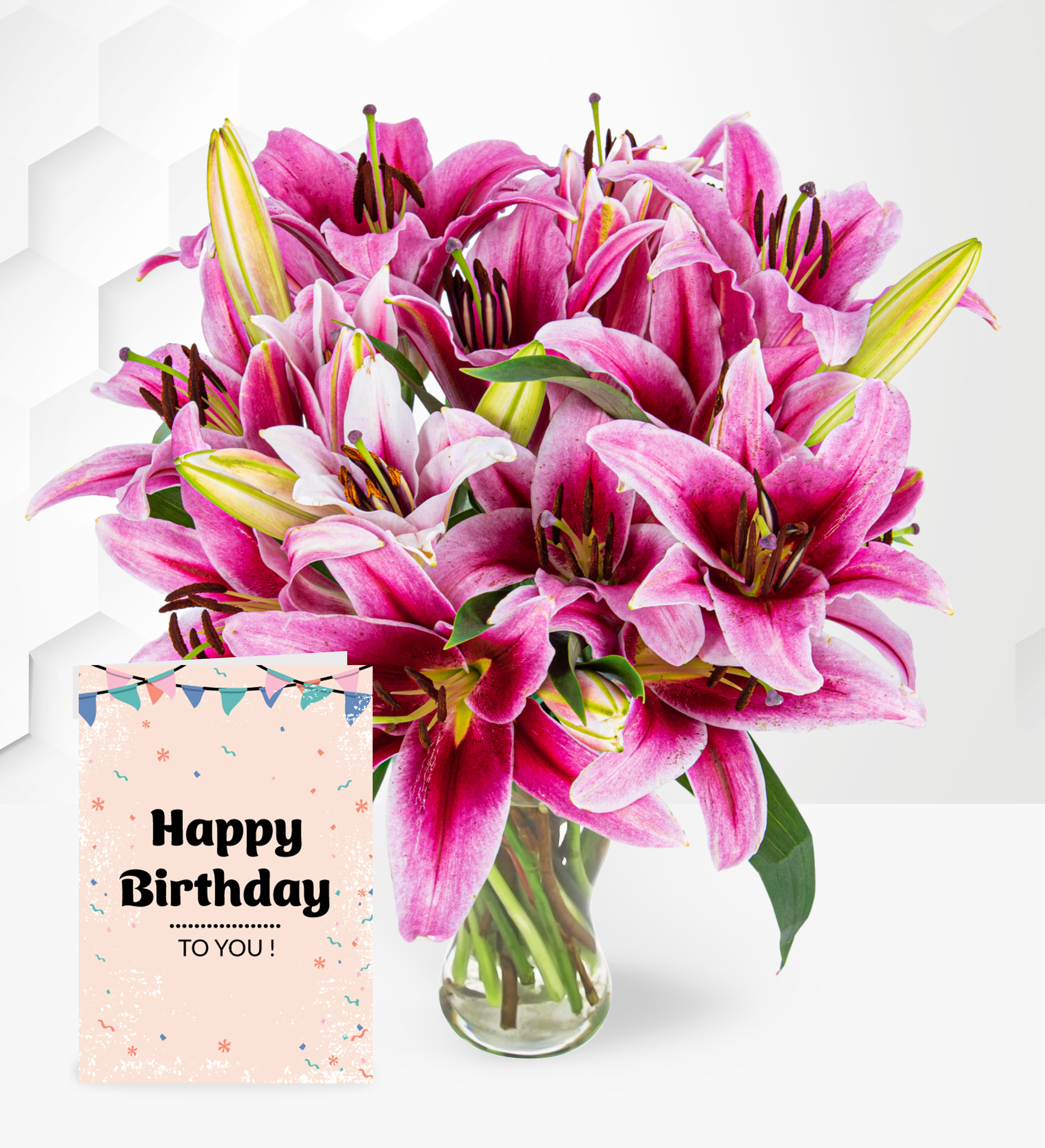 Stargazer Lilies and Birthday Card Prestige Flowers